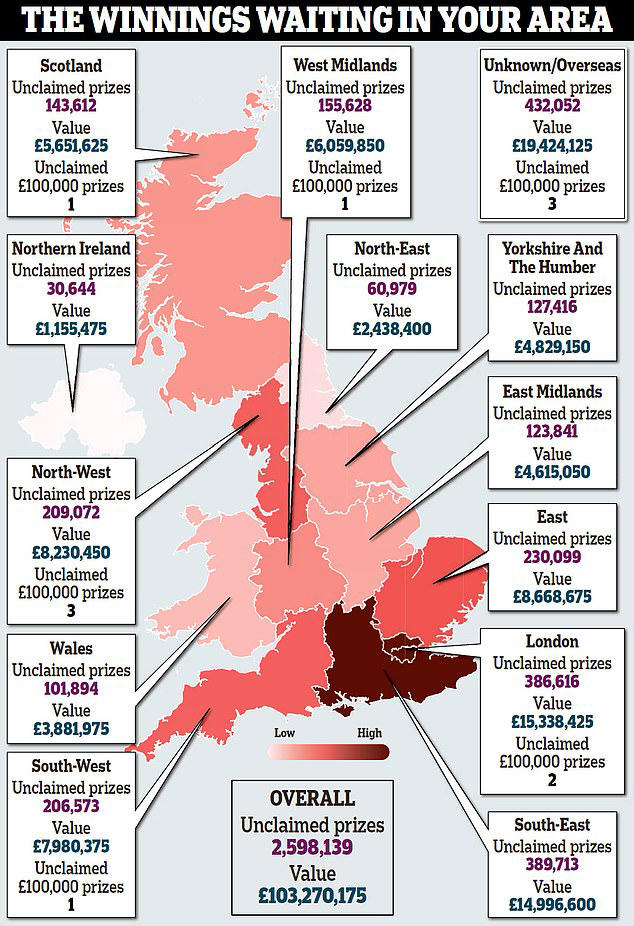 Map showing winners of £100m unclaimed Premium Bonds prizes: ELEVEN £ ...