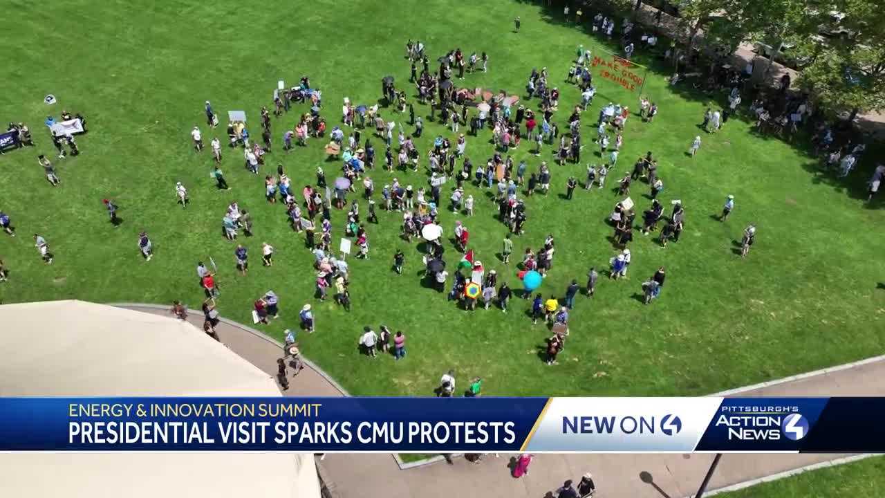 Hundreds march in protest of Trump visit and energy summit at CMU