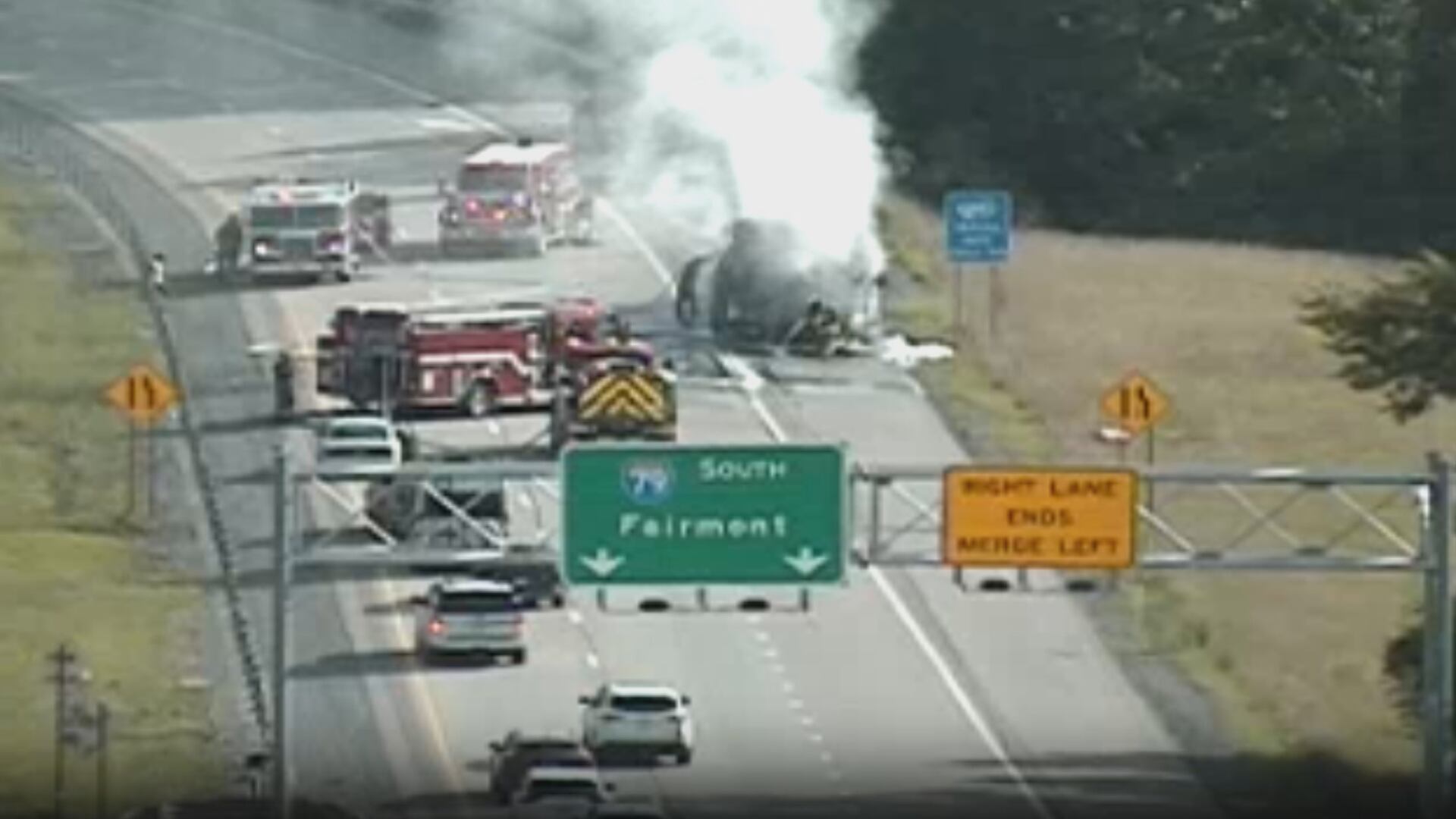 Tractor trailer fire shuts down I-79 southbound in Monongalia County