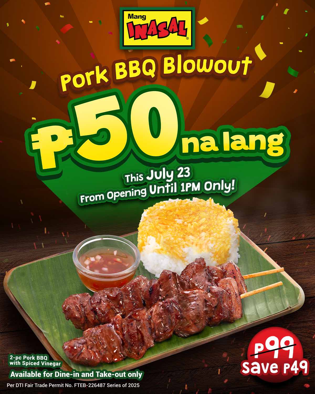 For one day only: Mang Inasal to offer Pork BBQ rice meal for P50