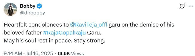 Chiranjeevi and Telugu directors mourn Ravi Teja's father Rajagopal ...