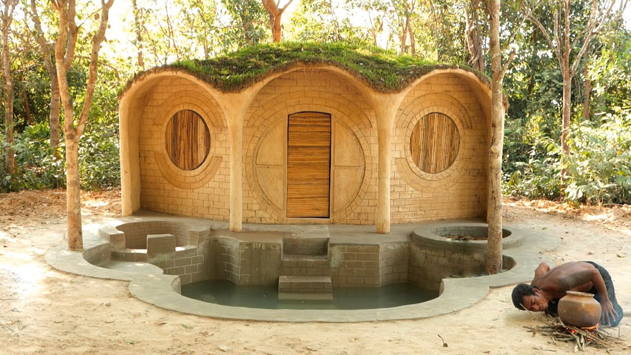 Building a swimming pool for a hobbit house villa with a beautiful ...