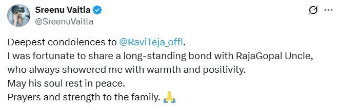 Chiranjeevi and Telugu directors mourn Ravi Teja's father Rajagopal ...