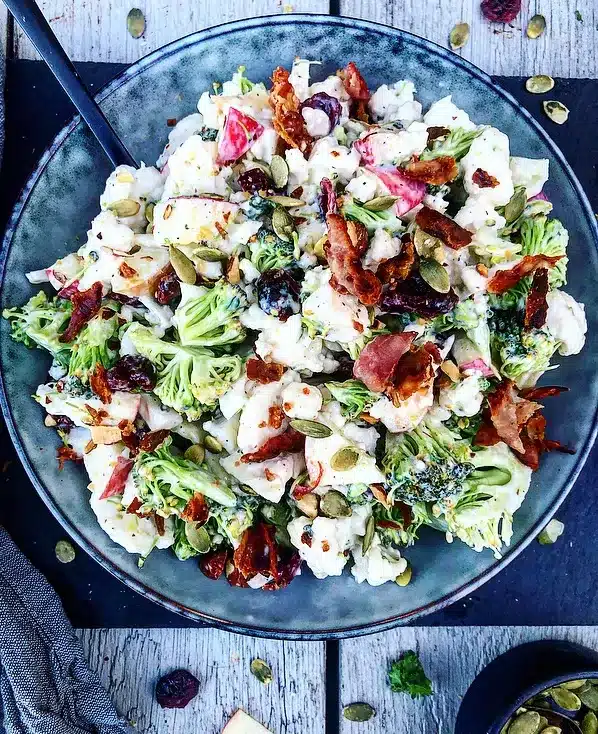 Crunchy, Creamy, and Sweet – This Cauliflower Broccoli Salad with Bacon ...