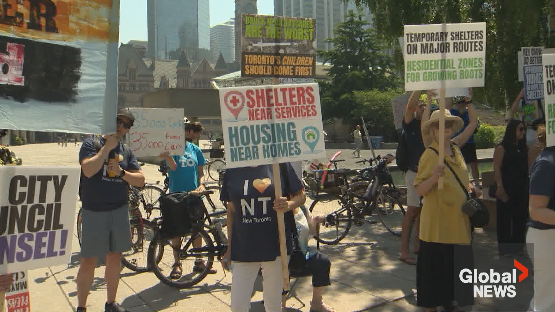 Shelters and other city policies spark protest at Toronto City Hall