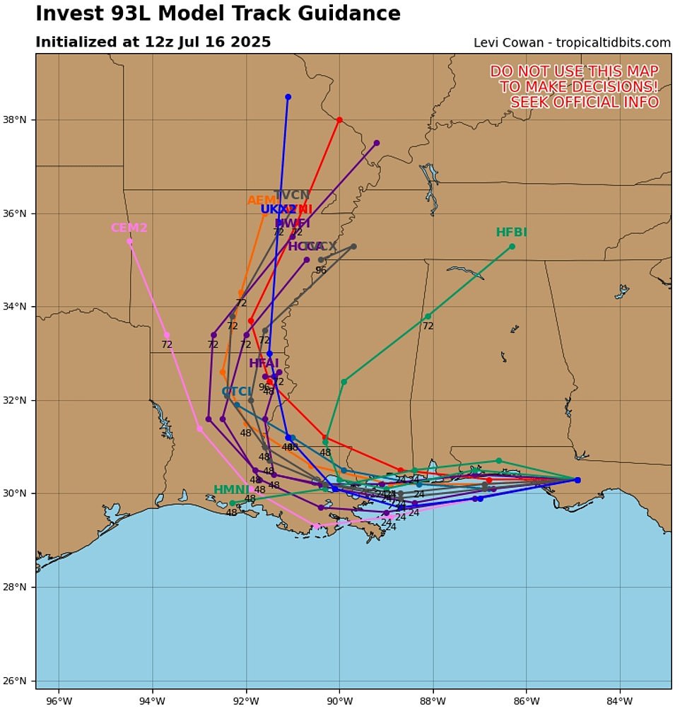 Spaghetti model maps Tropical Storm Dexter