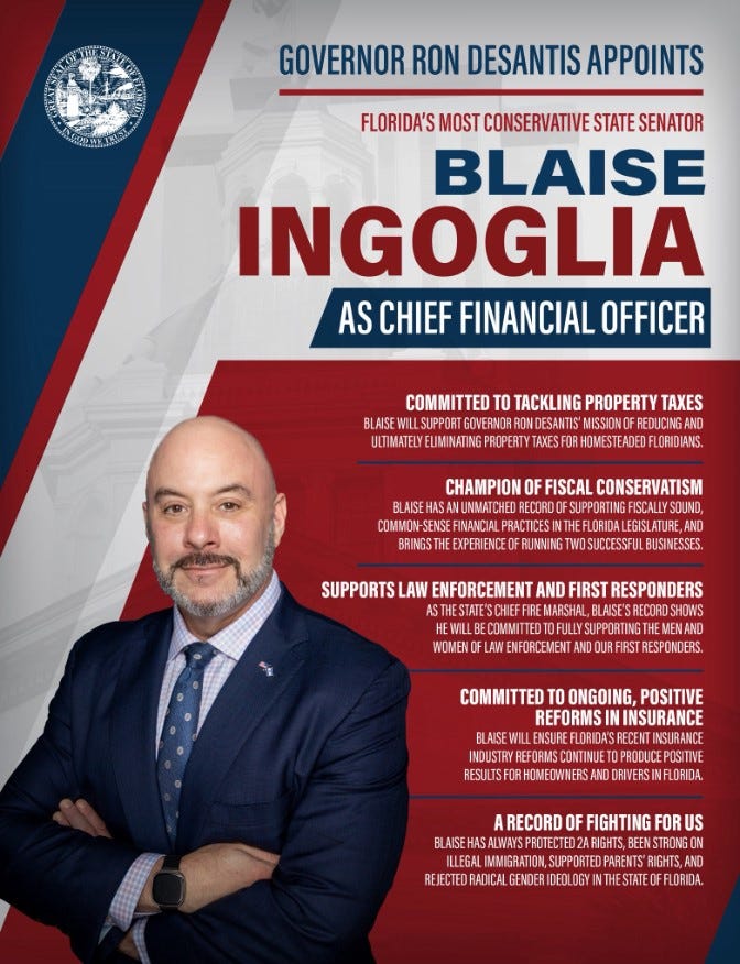Gov. DeSantis taps ally Blaise Ingoglia as Florida CFO, snubbing ...