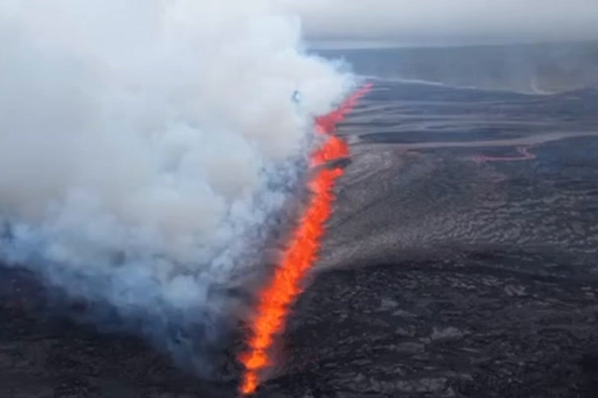 Iceland volcano eruption: Watch lava shoot from 2km-long fissure