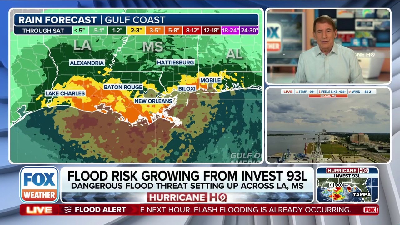 Invest 93L sliding along Gulf Coast as flood risk remains