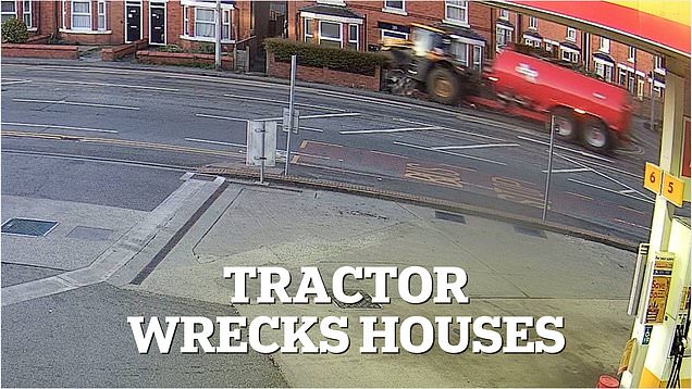 Moment JCB tractor crashes into row of properties in Cheshire