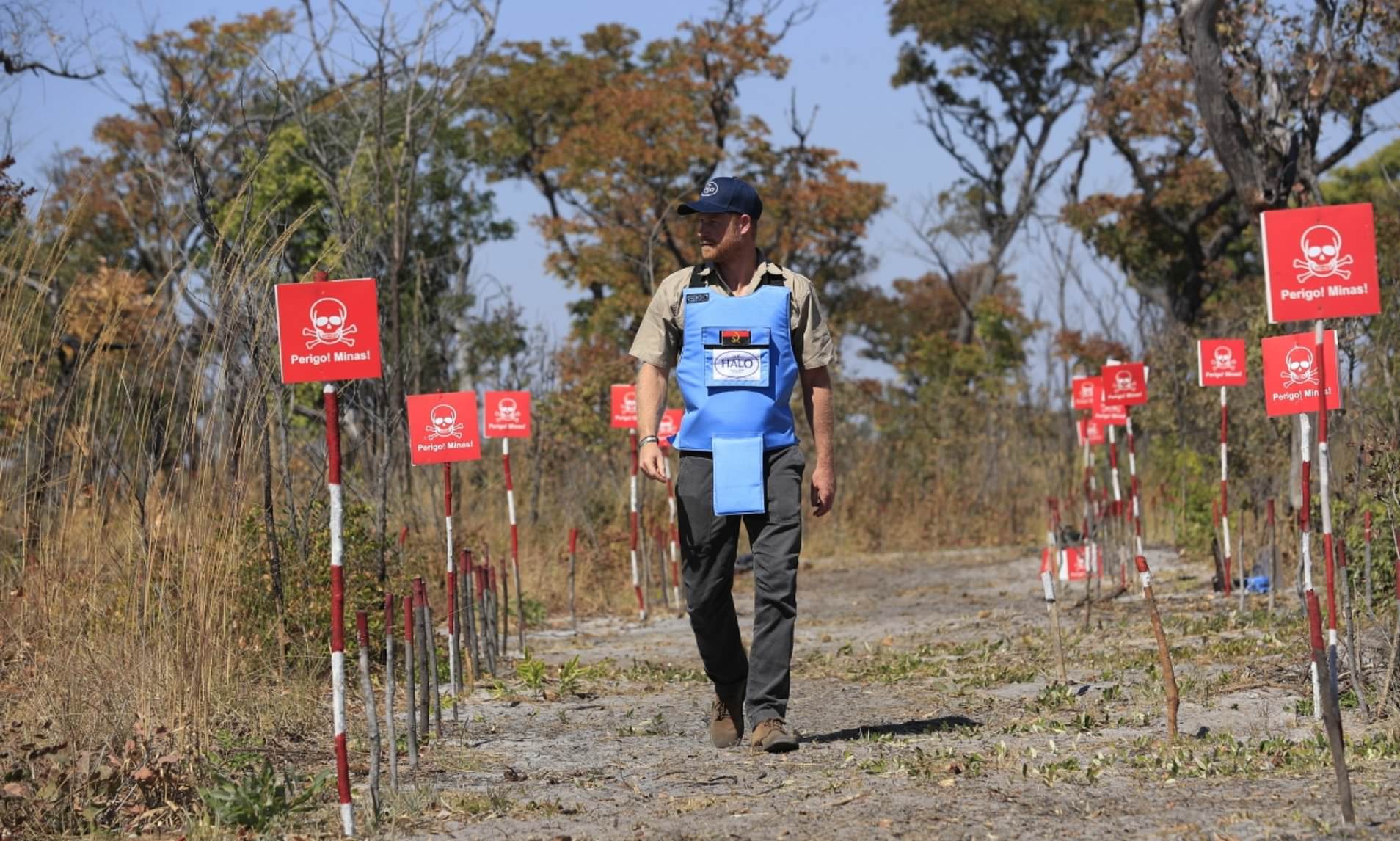 Duke of Sussex walks across landmines in Angola