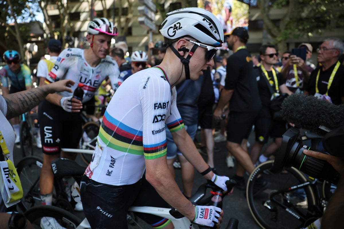 ‘I’m a bit beaten up’: Tadej Pogacar caught out in late crash as Jonas ...