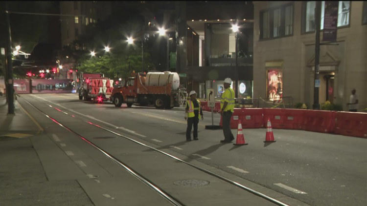 Emergency lane closure on Peachtree Street in Downtown Atlanta