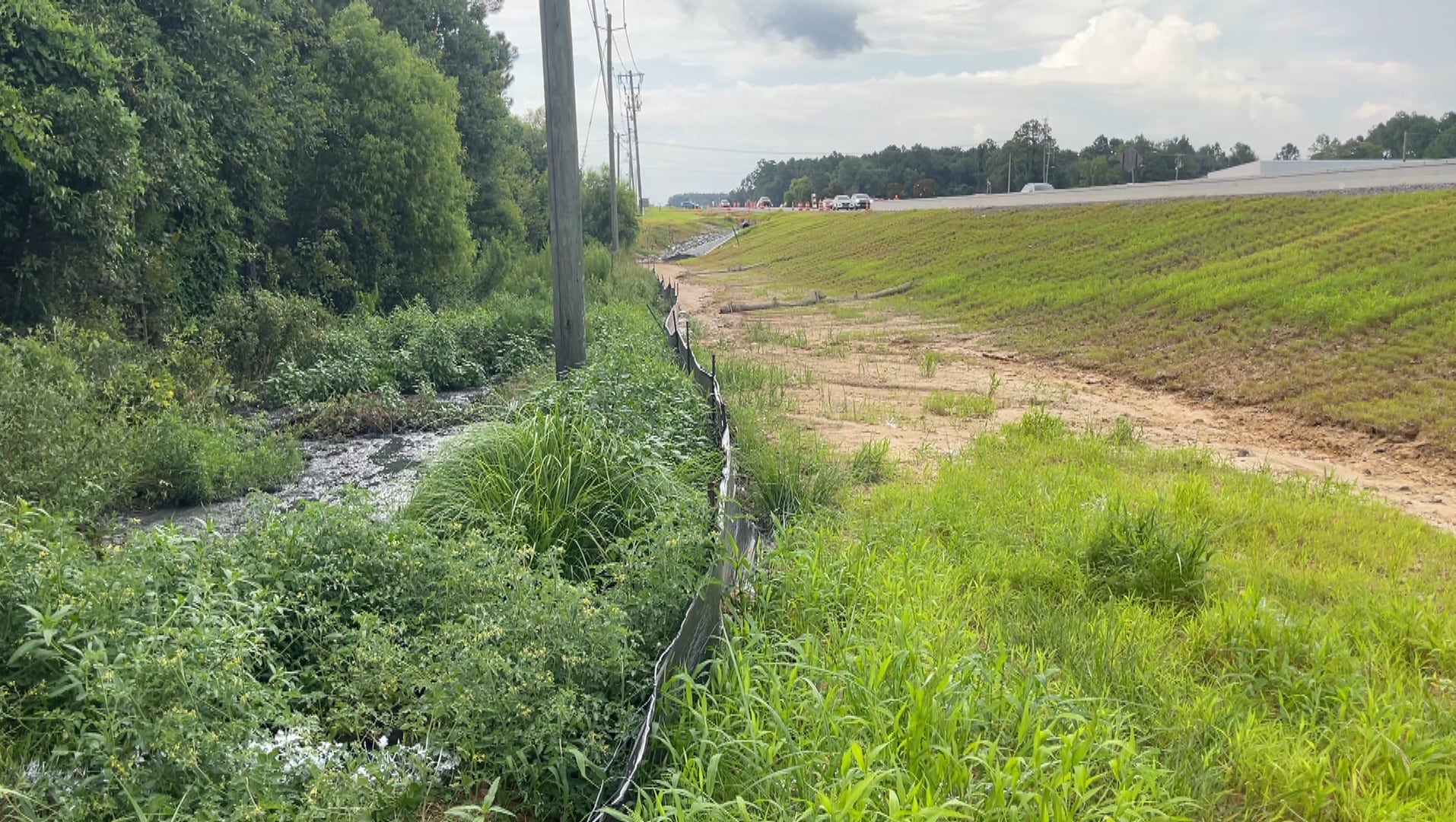 Sewage pipe blockage leading to buildup along Highway 49