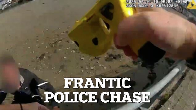Moment police officer catches runaway thief after tense foot chase