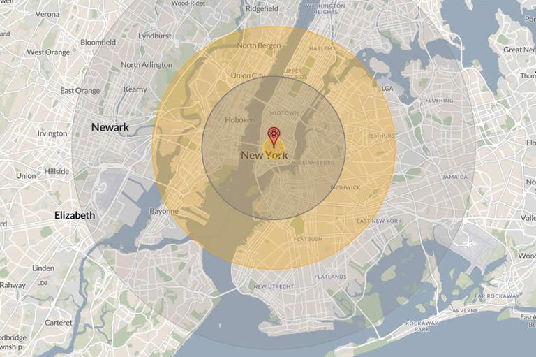 Map shows harrowing impact if nuclear bomb was dropped on New York City ...