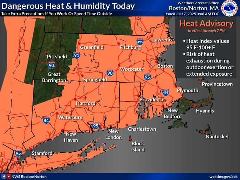 Heat advisory in effect in MA through afternoon. See map of where