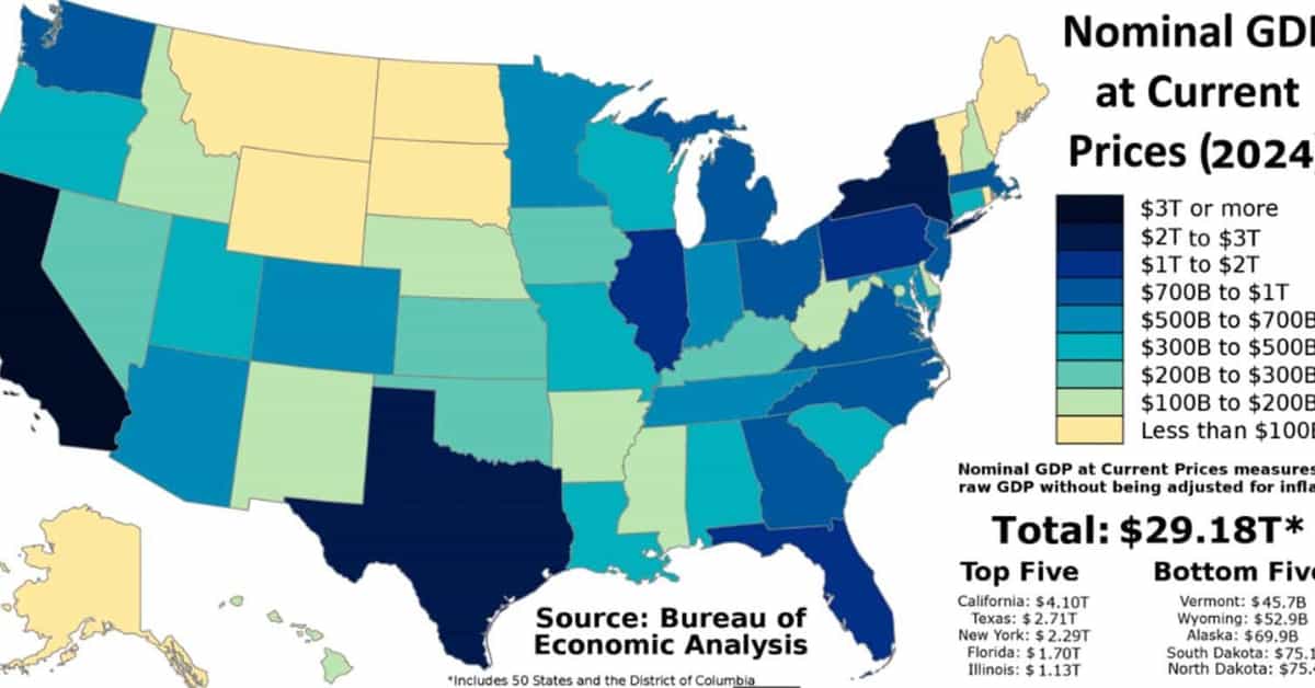 All 50 States In The US, Ranked By GDP