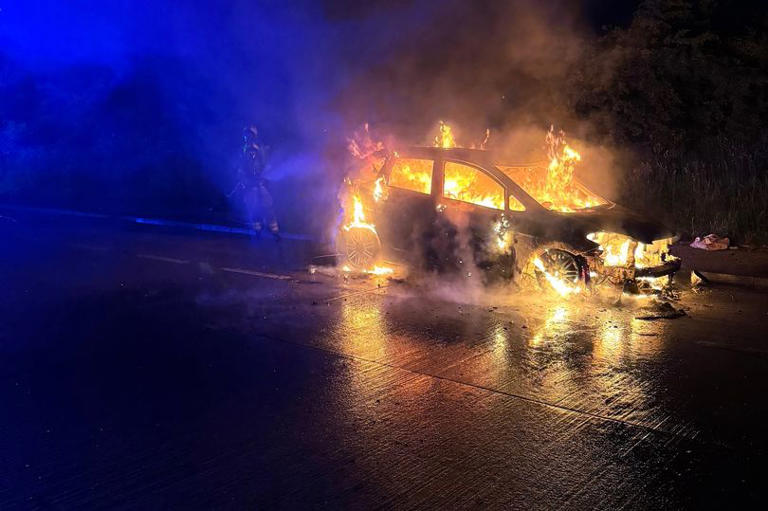 Dramatic photos as torched car turns into A50 fireball
