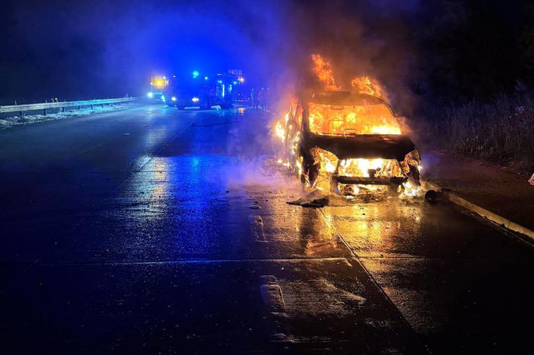 Dramatic photos as torched car turns into A50 fireball