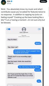 SZA Drops Screenshots of Her and Nicki Minaj’s Convo as Twitter Feud ...