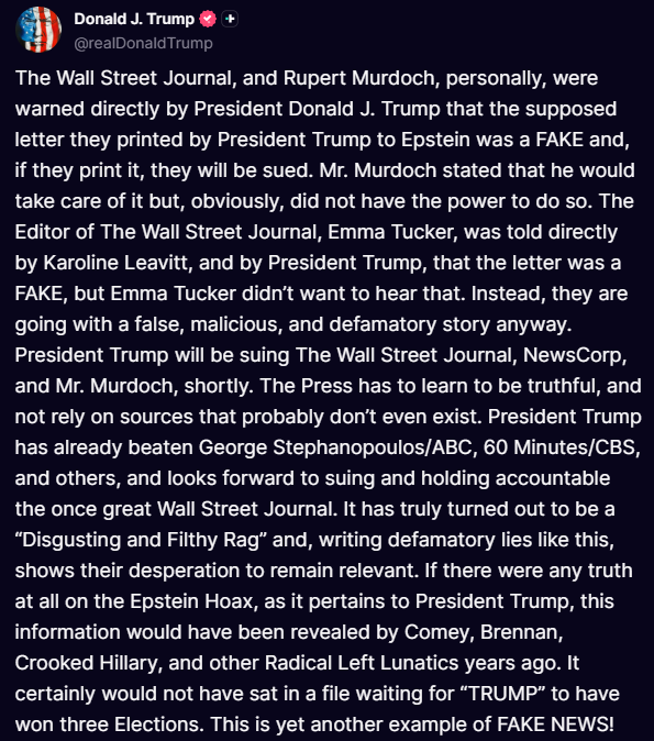'Not my words': Trump threatens to sue US daily WSJ over 'birthday ...