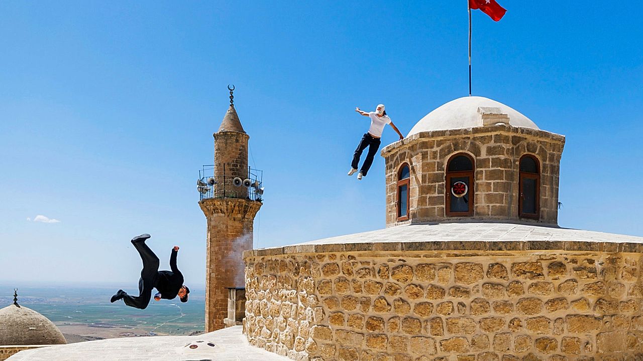 Freerunners soar across ancient Turkish cities in stunning rooftop display