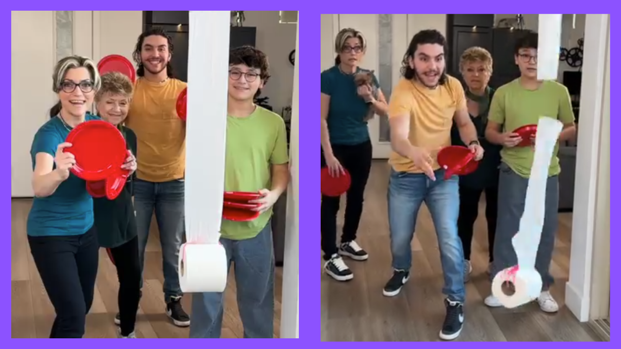 Hilarious Hanging Toilet Paper Game – Who Wins This Roll-Off?