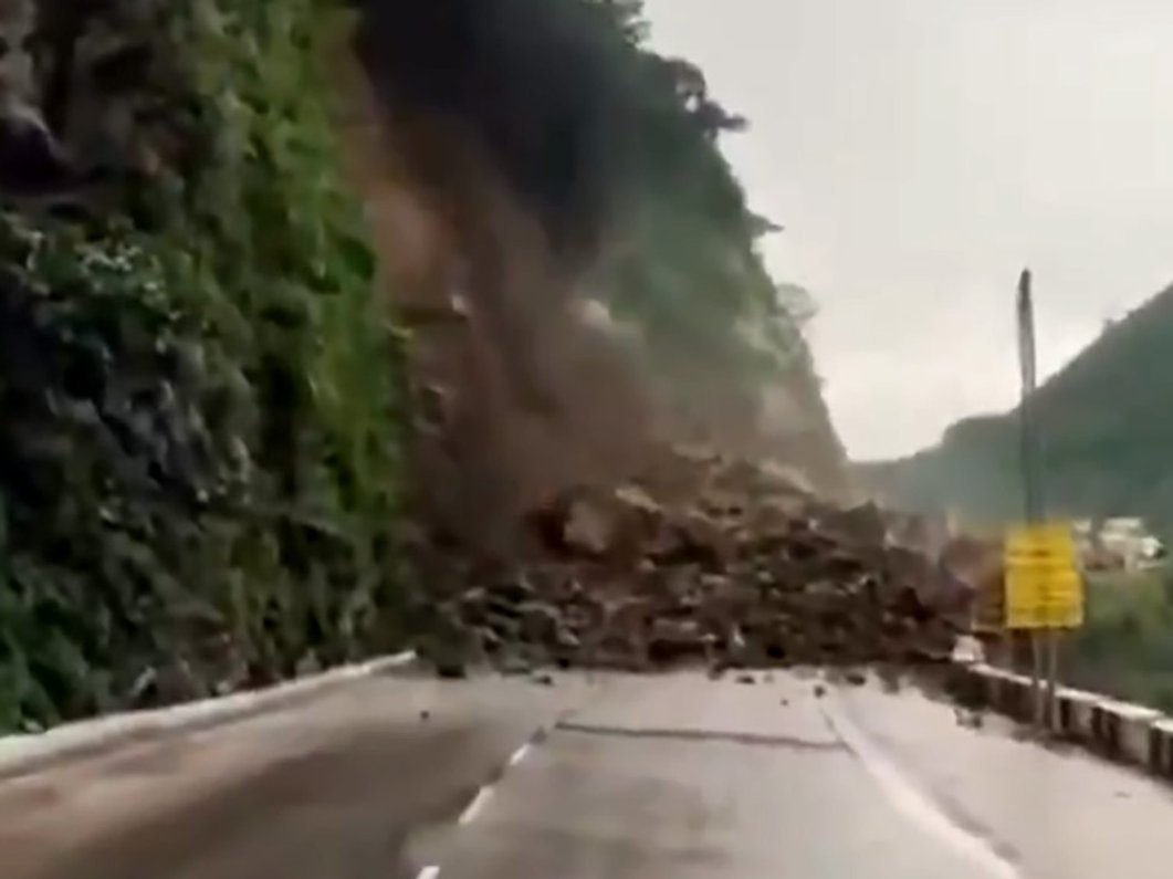 Landslide shock: Entire slope crashes onto road