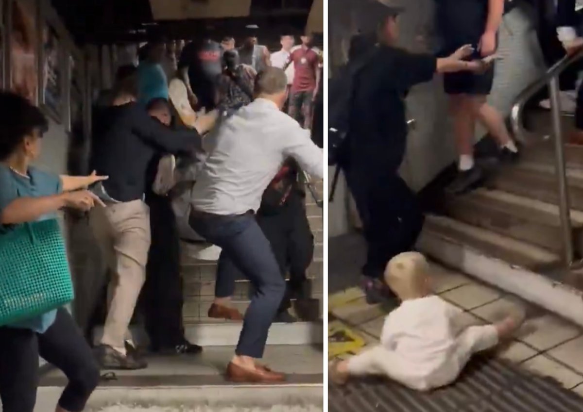 Moment baby left stranded on floor during vicious fight involving three ...
