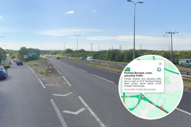 Severe delays building on A127 London-bound after crash near Rayleigh Weir