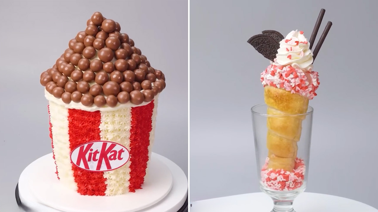 Popcorn Box Cake and Ice Cream Cone Dessert | Candy Topping and Snack ...