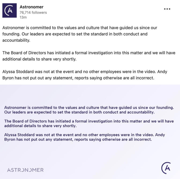 Astronomer launches investigation into CEO Andy Byron and HR boss ...