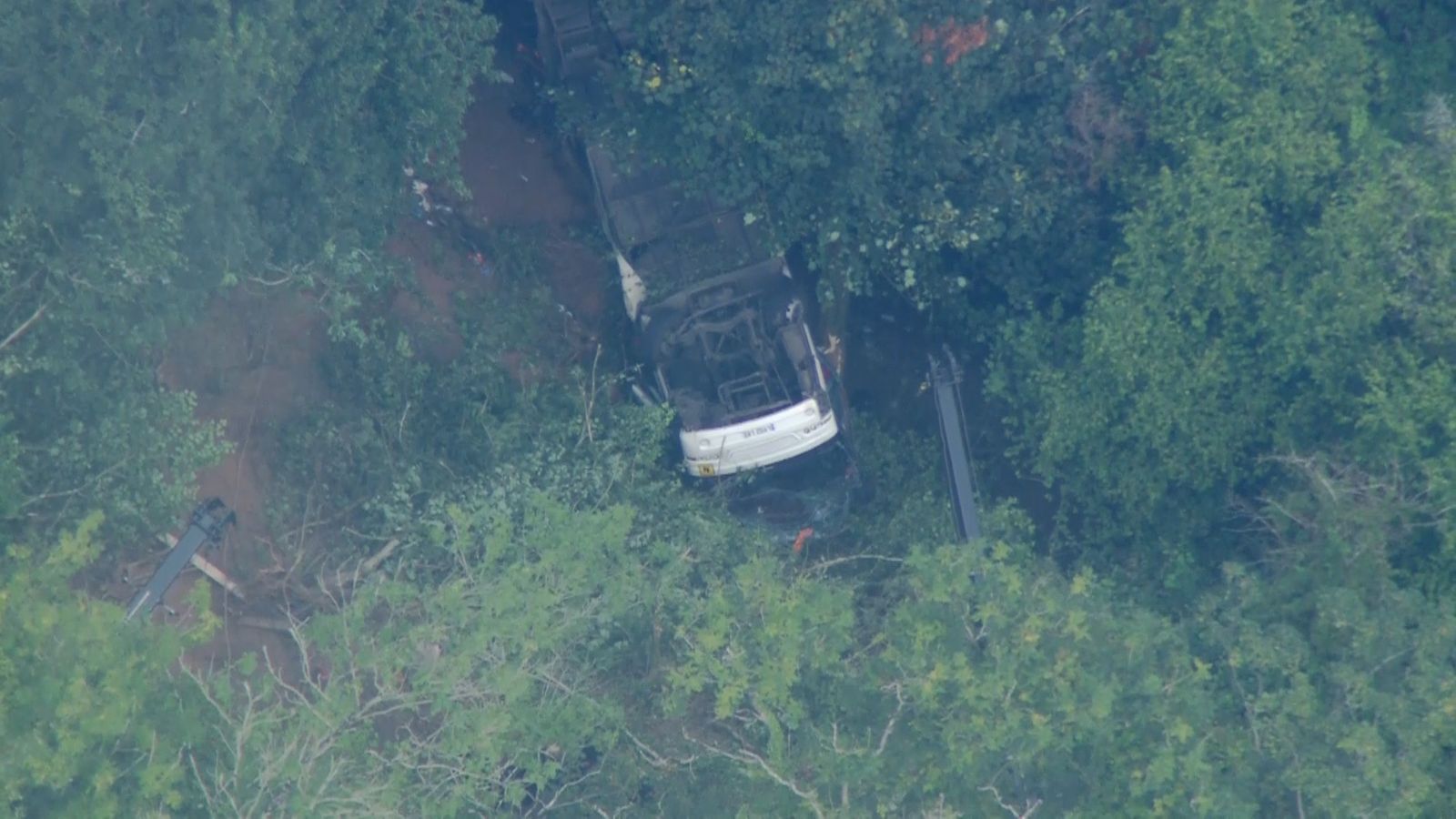 Aerial footage shows bus crash scene