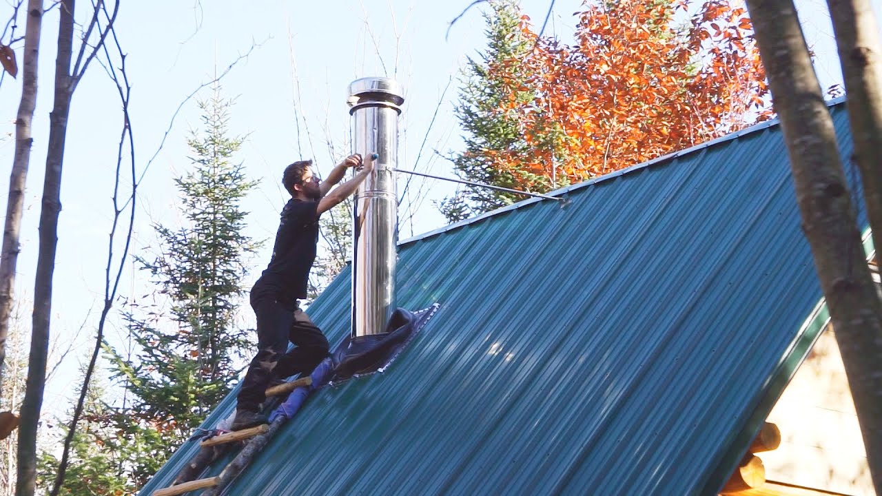 Building A Log Cabin | Full chimney installation | The cabin gets a ...