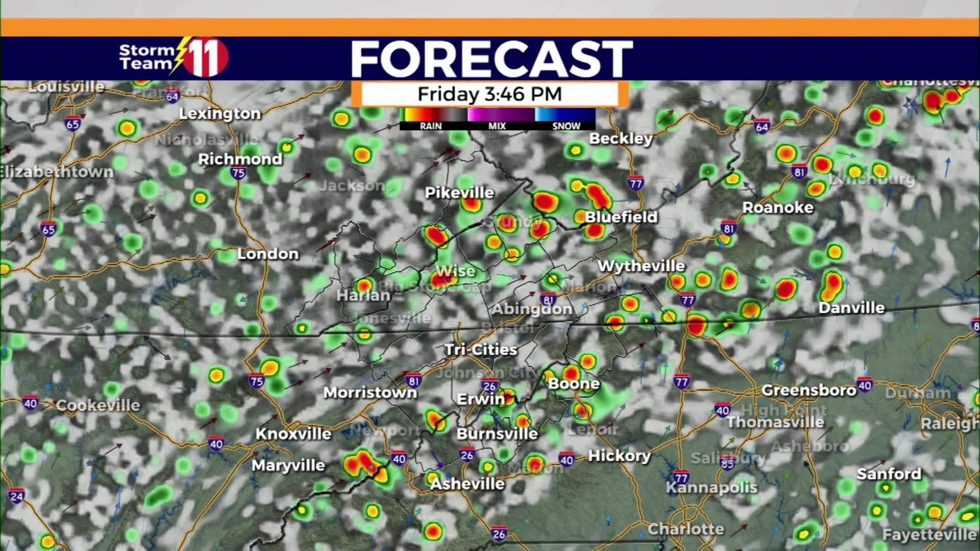 Scattered thunderstorms overnight with showers and thunderstorms Saturday
