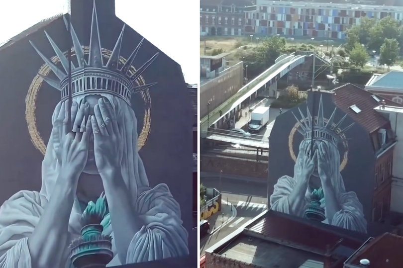Republicans outraged by massive mural of Statue of Liberty which takes ...