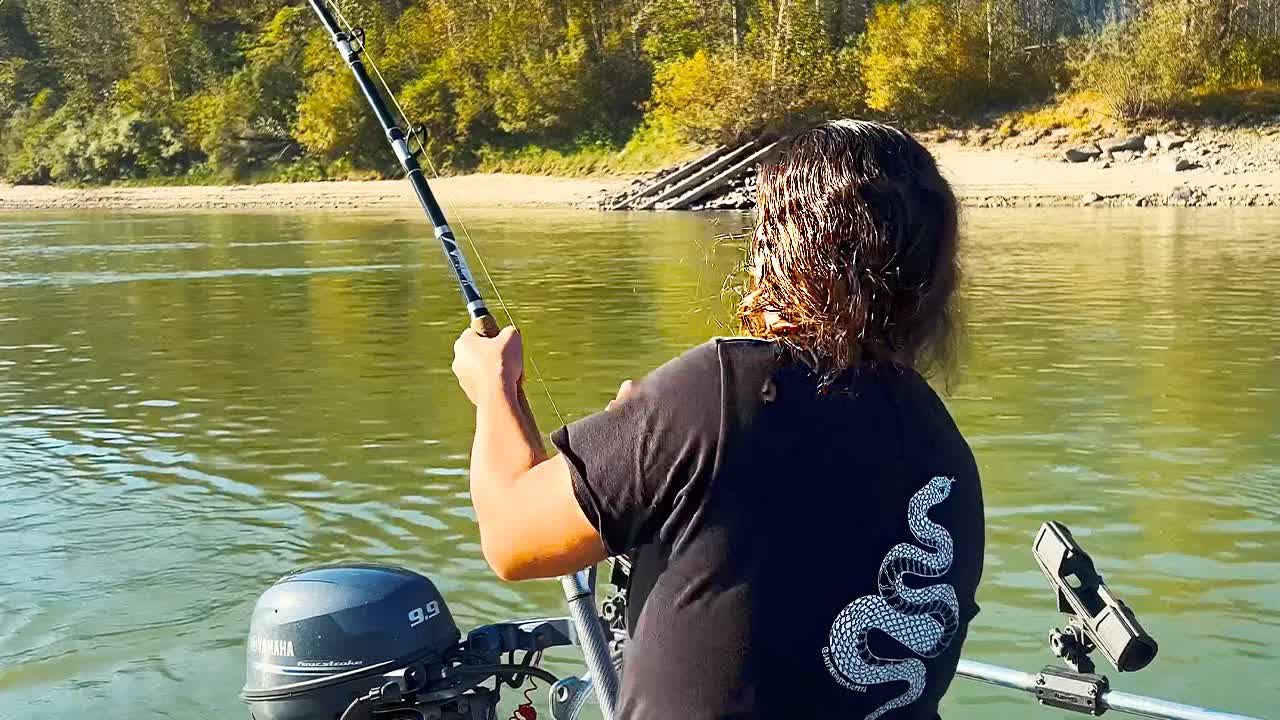 Wrestling a giant fish