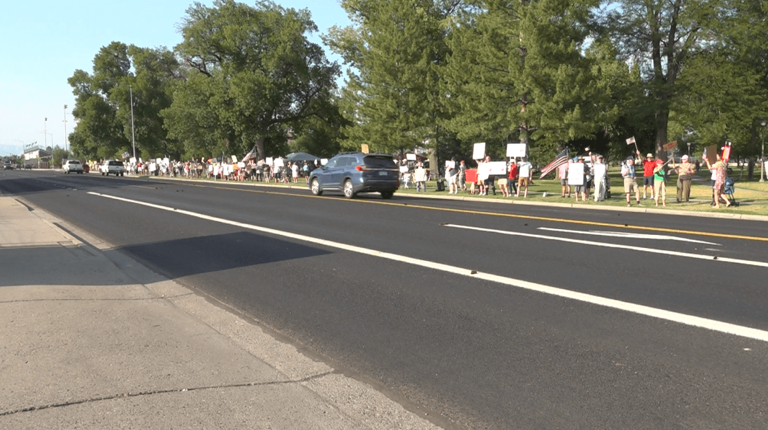 Protesters lined North 12 Street for “Good Trouble Lives On” protest