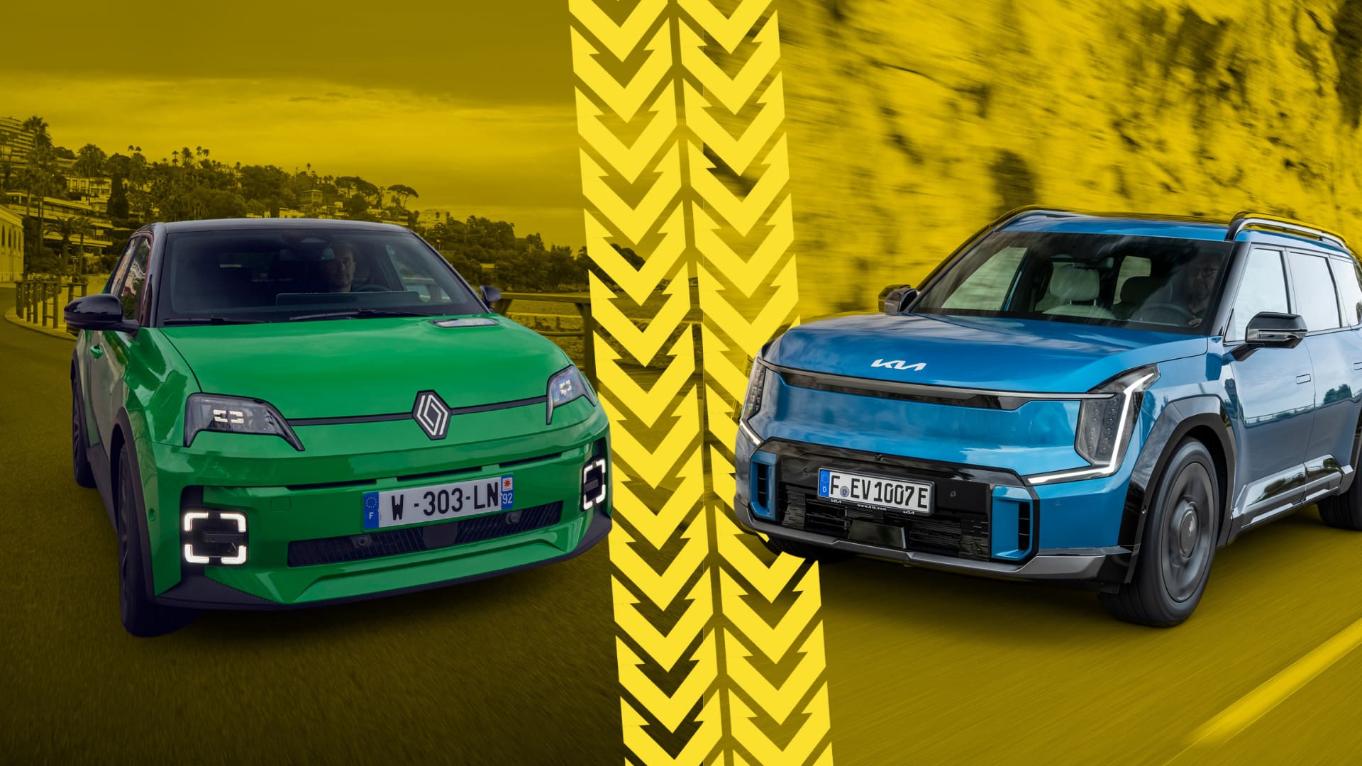 Renault 5 E-Tech vs Kia EV9, Compact Charm vs Electric Titan