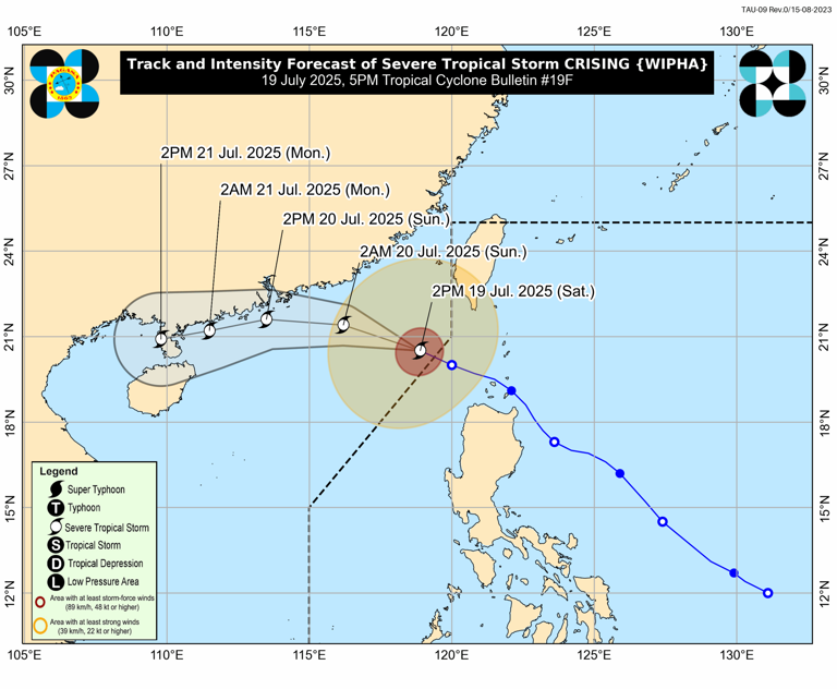 Wipha, formerly Crising, exits PAR and may strengthen into typhoon