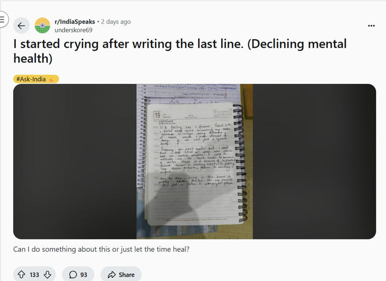 'For my parents, I'm just a failure': 21-yr-old NEET aspirant pens emotional note after failing ...