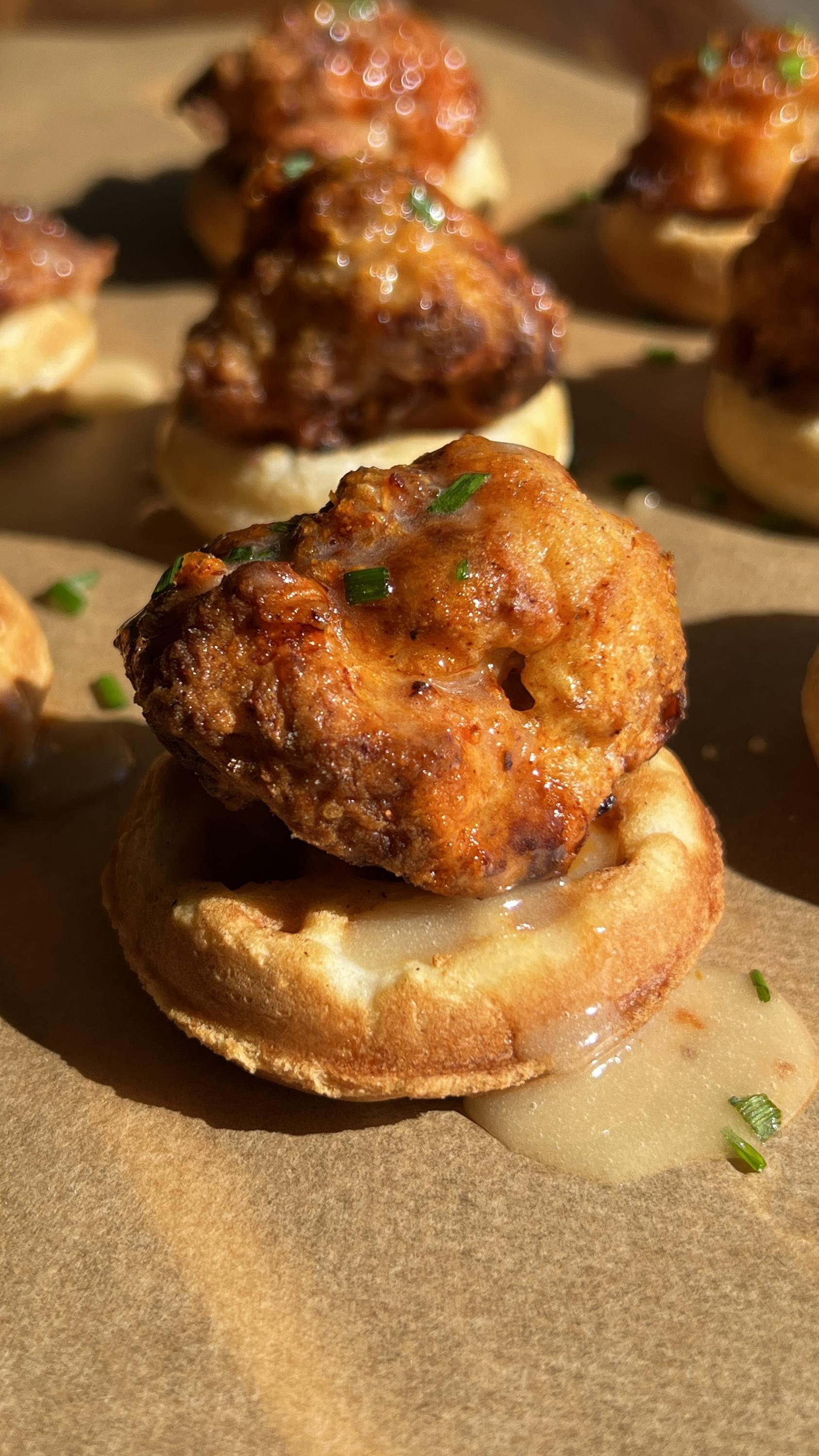 Mini Chicken and Waffles with Whipped Honey