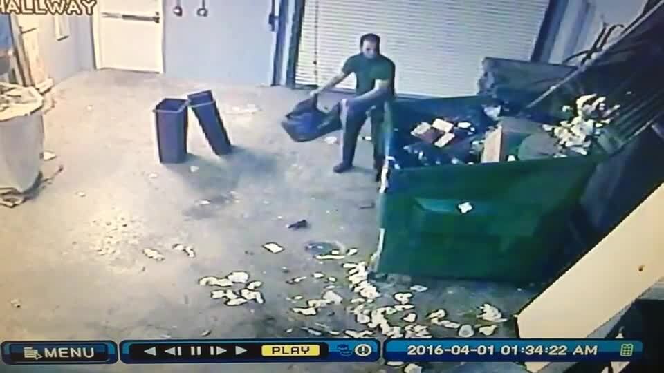 Guy Spills Trash all Over Trying to Toss Garbage Bag Into Bin