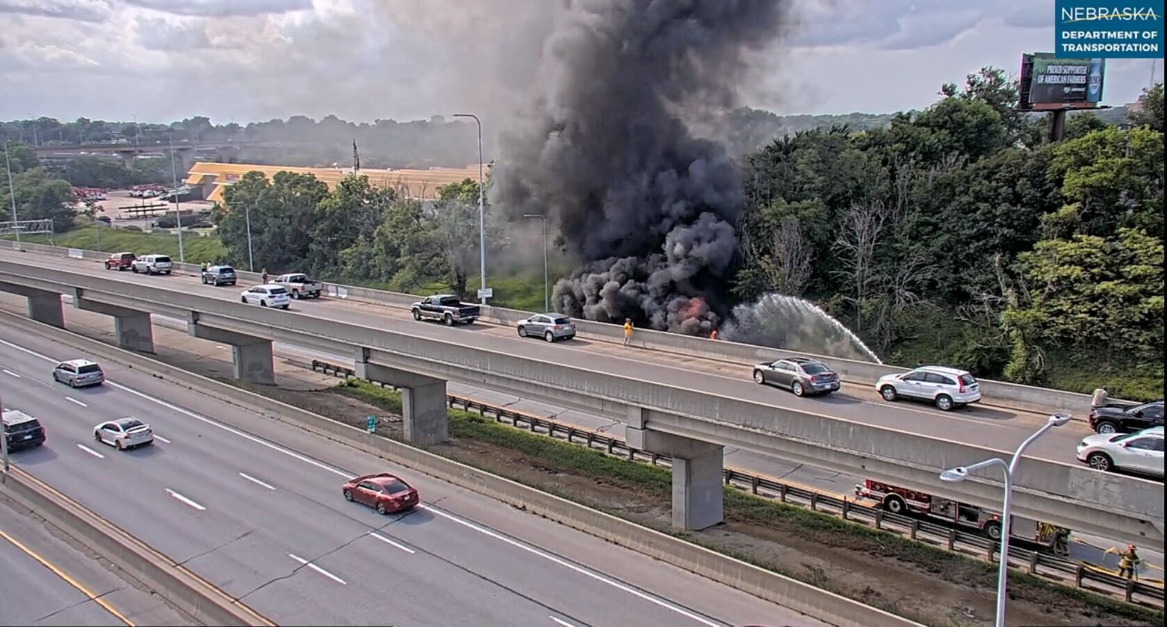 Semi truck fire closes portion of I-80 in South Omaha