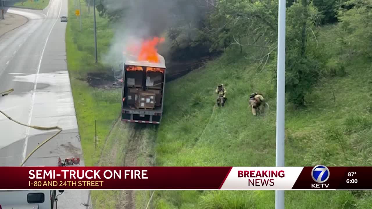 Semi catches fire, causes Interstate 80 exit ramp to close in Omaha