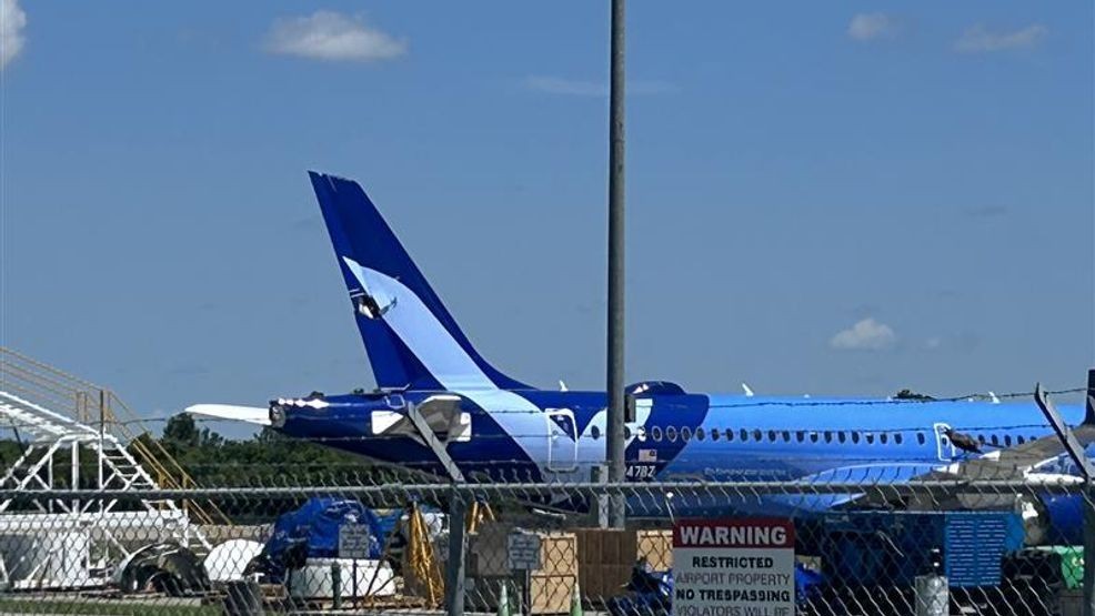 Commercial jet tail wing clipped at Charleston International Airport ...