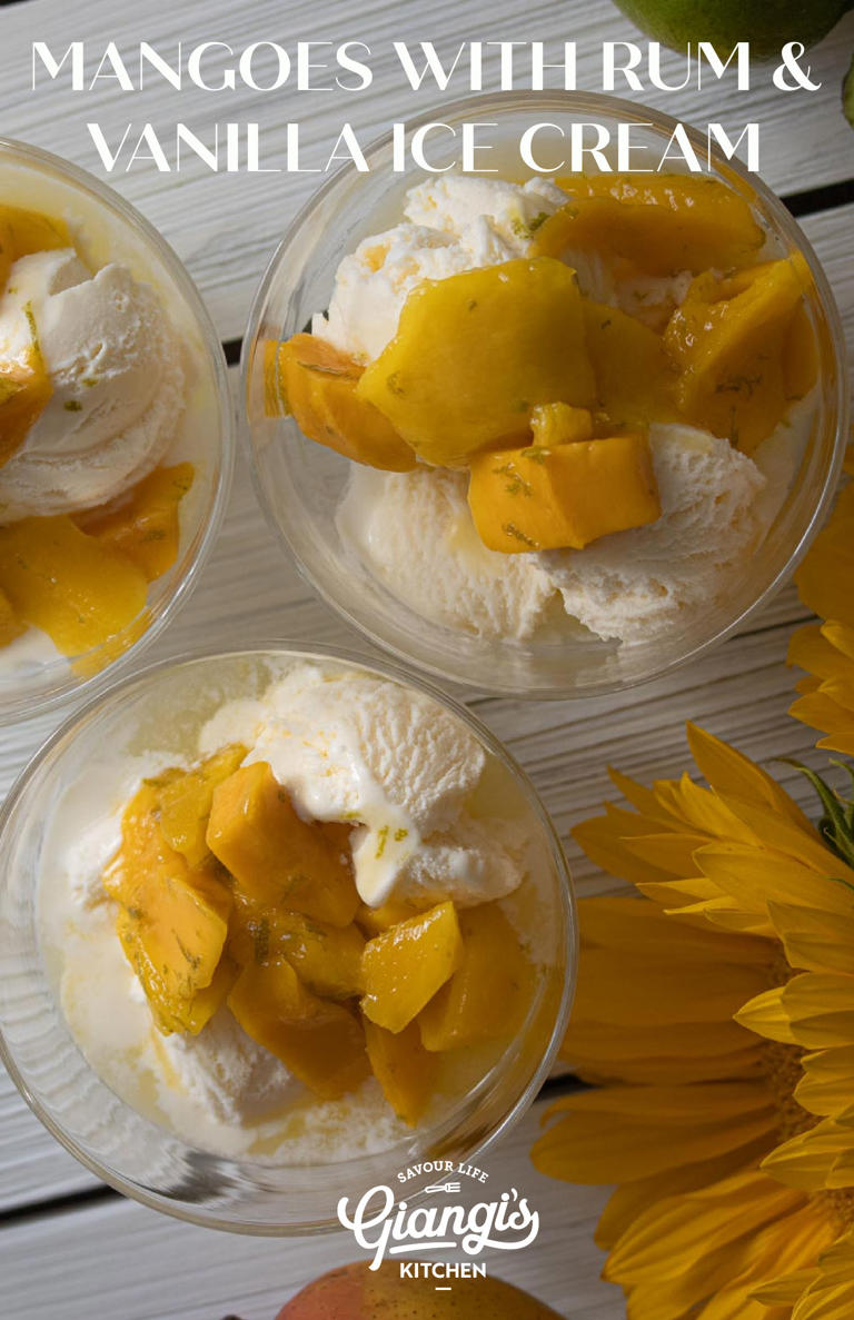 Mangoes Marinated And Vanilla Ice Cream