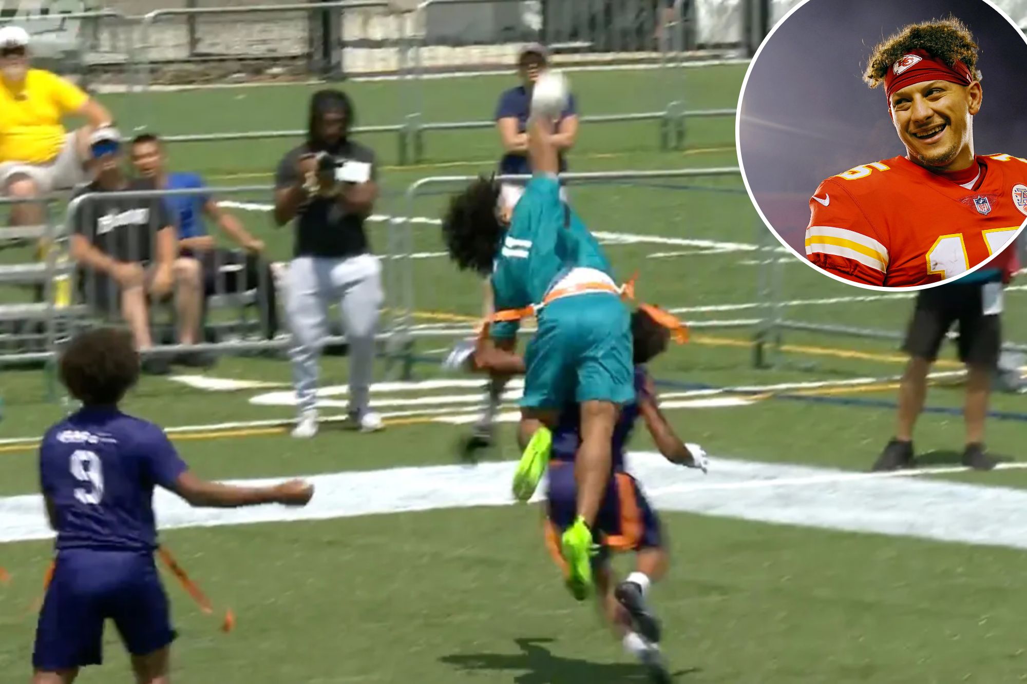 This flag football catch was so insane that Patrick Mahomes was ...