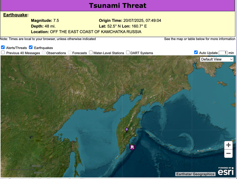 Tsunami threat over after two large earthquakes strike off coast of Russia
